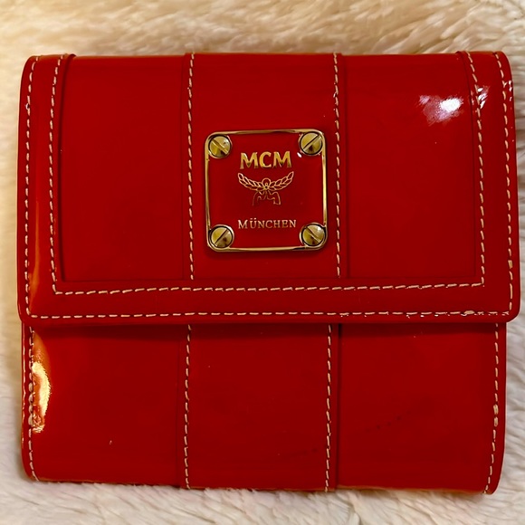 MCM | Bags | Red Patent Leather Mcm Compact Wallet | Poshmark